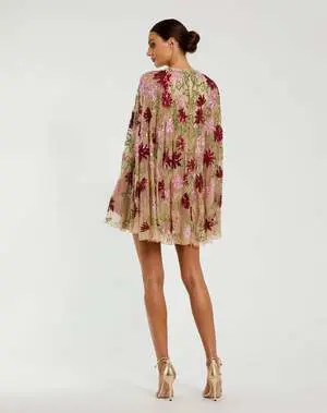 Mac Duggal Floral Embellished Cape Mini Dress