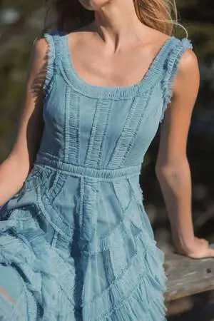 Mac Duggal Sleeveless A-line Ruffle Midi Dress - Blue