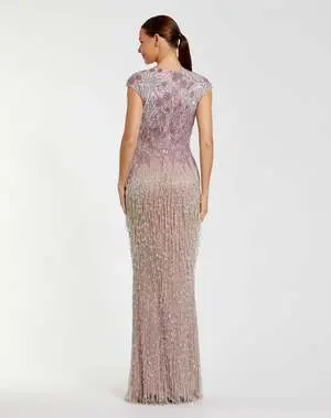 Mac Duggal Embellished Cap Sleeve Gown With Fringe Beading