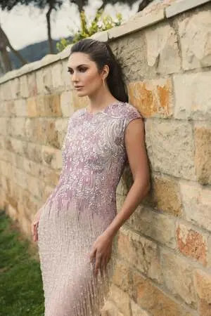 Mac Duggal Embellished Cap Sleeve Gown With Fringe Beading