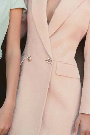 Mac Duggal Boucle Blazer Mini Dress With Pearl Button Detail