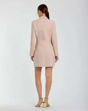 Mac Duggal Boucle Blazer Mini Dress With Pearl Button Detail