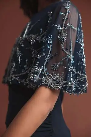 Mac Duggal Fitted Jersey Gown With Embellished Cape