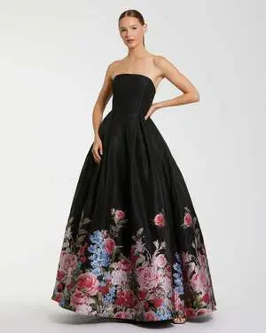 Mac Duggal Strapless Floral Brocade Ballgown - Black Multi