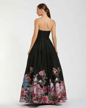Mac Duggal Strapless Floral Brocade Ballgown