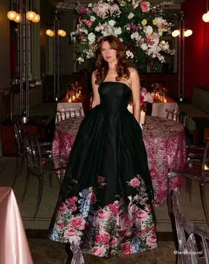 Mac Duggal Strapless Floral Brocade Ballgown