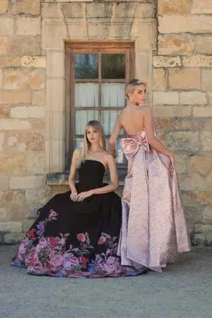 Mac Duggal Strapless Floral Brocade Ballgown