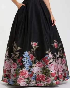 Mac Duggal Strapless Floral Brocade Ballgown