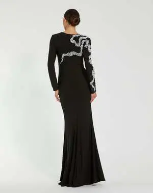 Mac Duggal Jersey Evening Gown With Beaded Swirl Detail