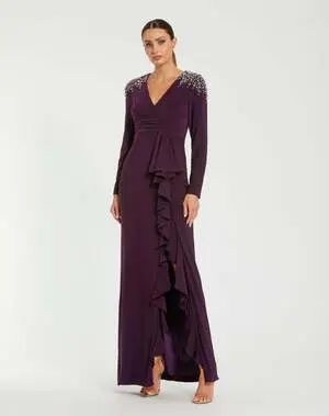 Mac Duggal Embellished Long Sleeve Gown - Amethyst