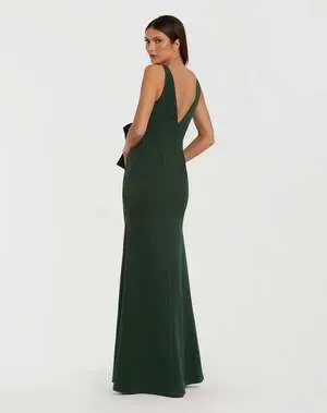 Mac Duggal Crepe Sleeveless V-neck Gown With Bow