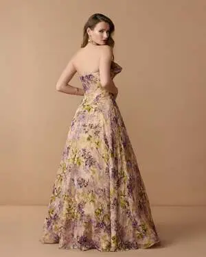 MAC DUGGAL COLLECTION Floral Ball Gown With Ruffle Detail