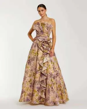 MAC DUGGAL COLLECTION Floral Ball Gown With Ruffle Detail