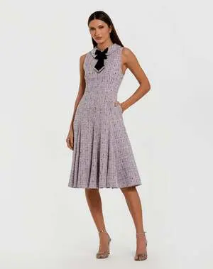 Mac Duggal A-line Midi Dress With Bow - Lilac Multi