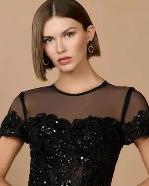 MAC DUGGAL COLLECTION Embellished High Neck Gown With Tiered Ruffle Skirt