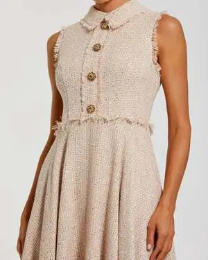 Mac Duggal Boucle Midi Dress With Fringed Trim