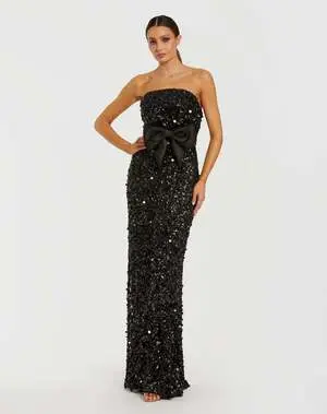 Mac Duggal Strapless Sequin Evening Gown With Bow