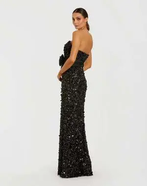 Mac Duggal Strapless Sequin Evening Gown With Bow