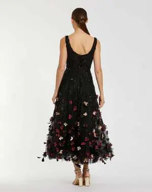 MAC DUGGAL COLLECTION Sleeveless Embellished Floral Applique Midi Dress