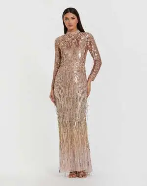 Long Sleeve Metallic Column Gowns