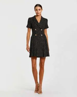 Mac Duggal Tweed Blazer Mini Dress - Black
