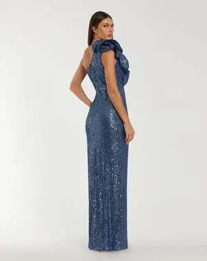 Mac Duggal One Shoulder Sequin Gown - Blue
