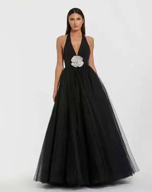 Mac Duggal Halter Neck A-line Gown With Rhinestone Embellishment - Black