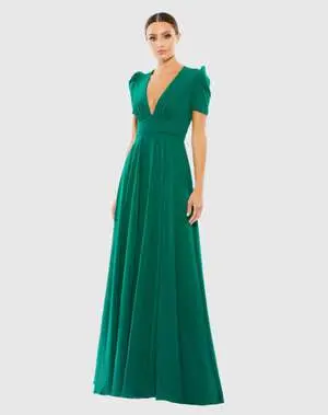 Green Plunge Neck Gowns