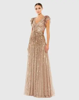 Mac Duggal Sequined Lace-up Gown - Copper