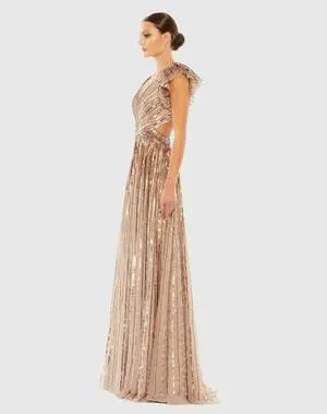 Mac Duggal Sequined Lace-up Gown