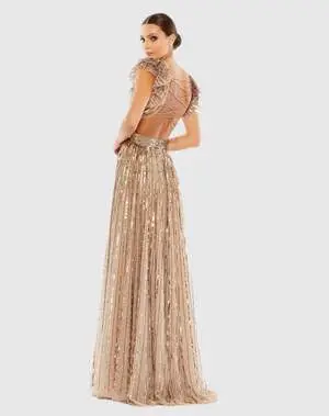Mac Duggal Sequined Lace-up Gown