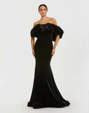 Mac Duggal Off-the-shoulder Velvet Bustier Mermaid Gown - Black