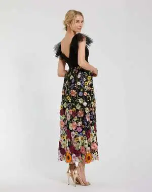 Mac Duggal Embroidered Flutter Sleeve Floral Dress