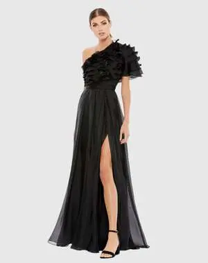 Mac Duggal Ruffle Layered One-shoulder Gown
