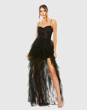 Mac Duggal Sequin A-line Dress With Ruffle Skirt