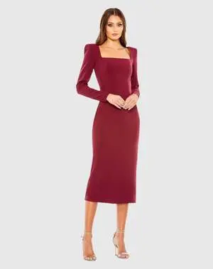 Mac Duggal Crepe Midi Dress With Puff Shoulders