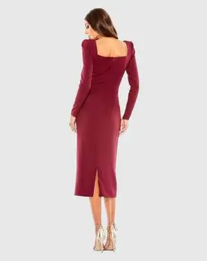 Mac Duggal Crepe Midi Dress With Puff Shoulders