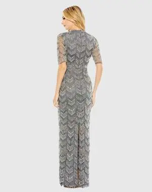 Mac Duggal Embellished Beaded Maxi Gown With High Neckline