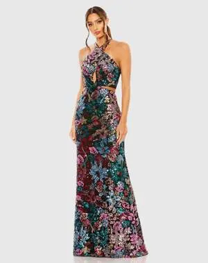 Mac Duggal Sequin Embellished Cross Neck Gown