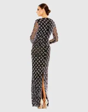 Mac Duggal Hand-beaded Long-sleeve Gown