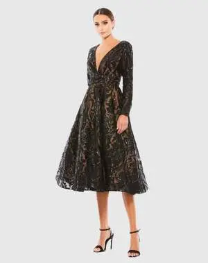 Mac Duggal Sequin-embellished A-line Cocktail Dress - Black / Nude