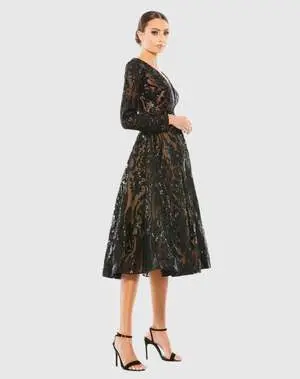 Mac Duggal Sequin-embellished A-line Cocktail Dress - Black / Nude