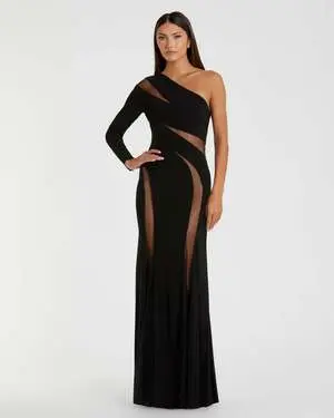 Mac Duggal Jersey One Shoulder Illusion Cut Out Gown