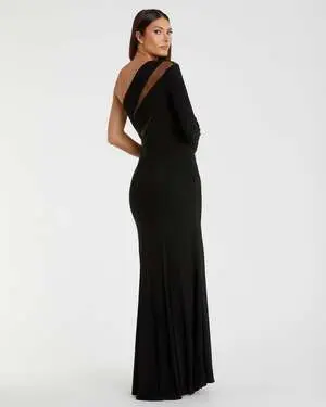 Mac Duggal Jersey One Shoulder Illusion Cut Out Gown