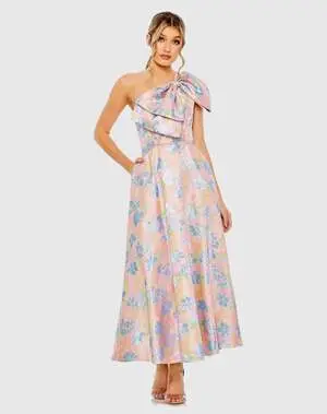 Mac Duggal Floral Embroidered One Shoulder A-line Dress