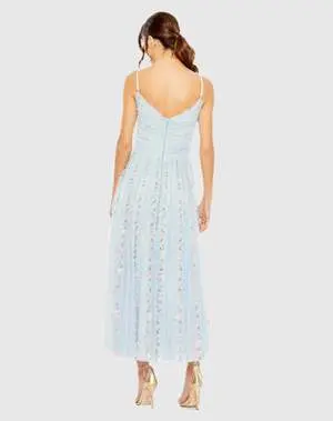 Mac Duggal Floral Embroidered Ruffle Detail Midi Dress