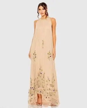 Mac Duggal Embellished Mesh Gown - Neutral