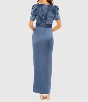 Mac Duggal Charmeuse Column Gown With Puff Sleeves