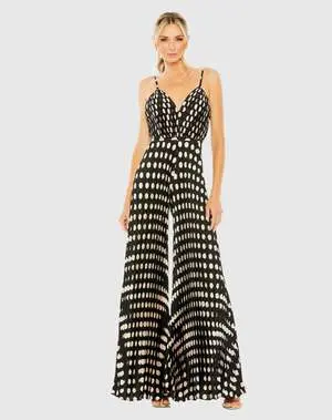 Mac Duggal Pleated Charmeuse Polka Dot Jumpsuit - Black Multi