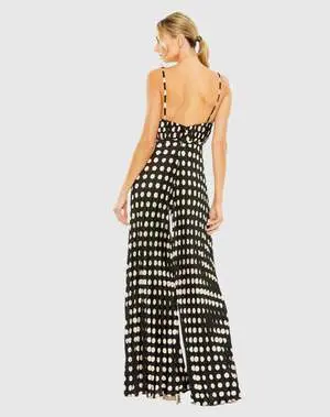 Mac Duggal Pleated Charmeuse Polka Dot Jumpsuit